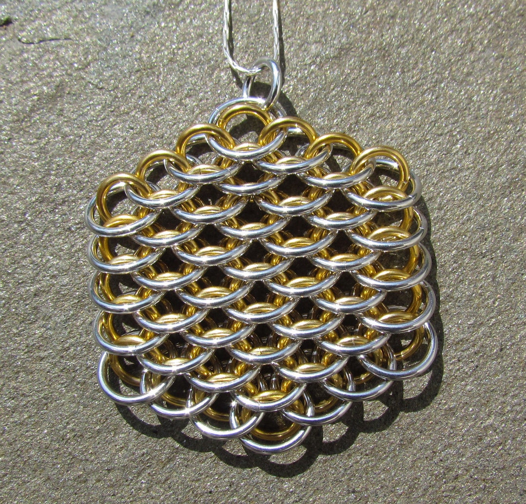 Chain Maille Pendant, Dragonscale Pendant, Gold Colored and Bright ...