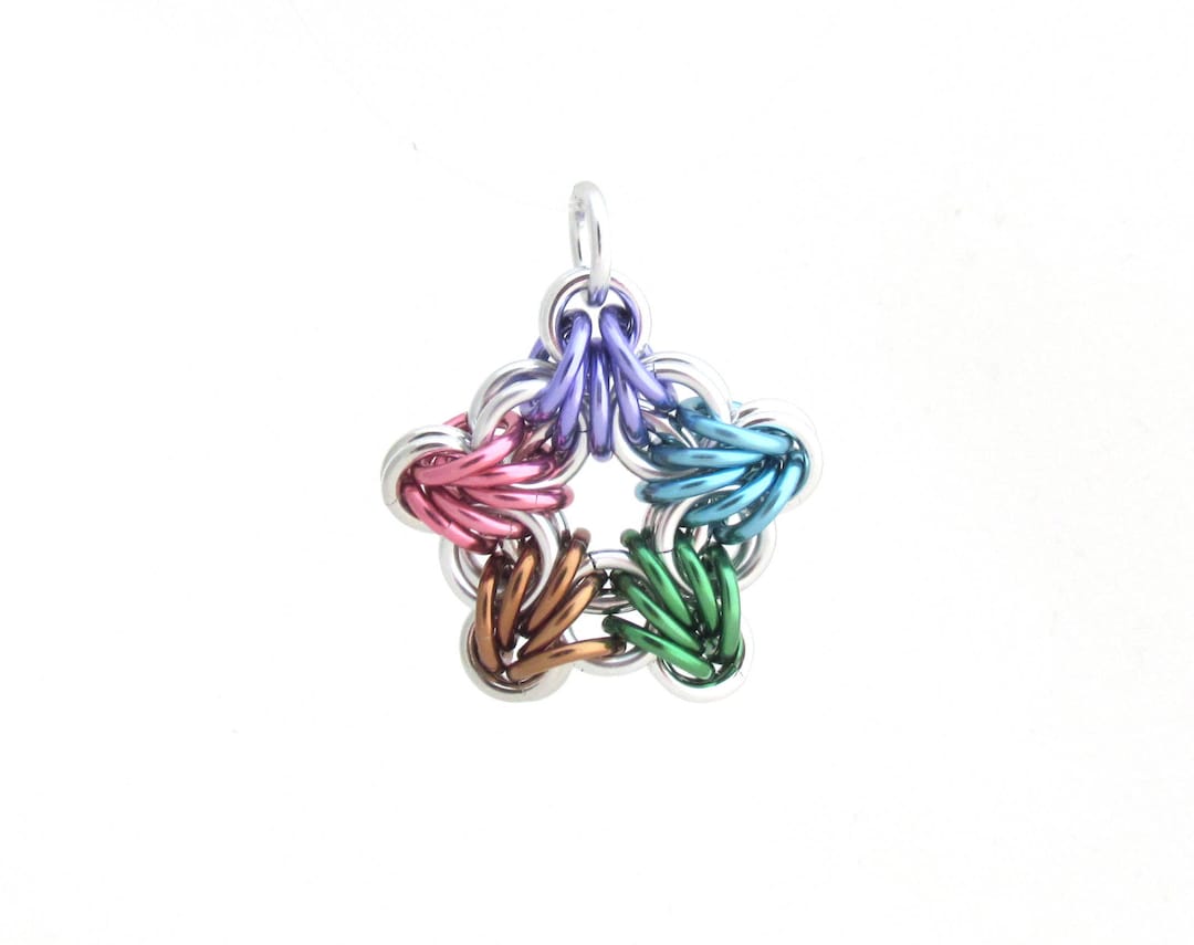 Pastel Star Pendant, Chain Maille Pendant, Multicolor Star Chain Maille ...