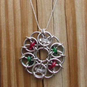 Christmas Jewelry, Chain Maille Pendant, Chain Mail Ornament, Glass ...