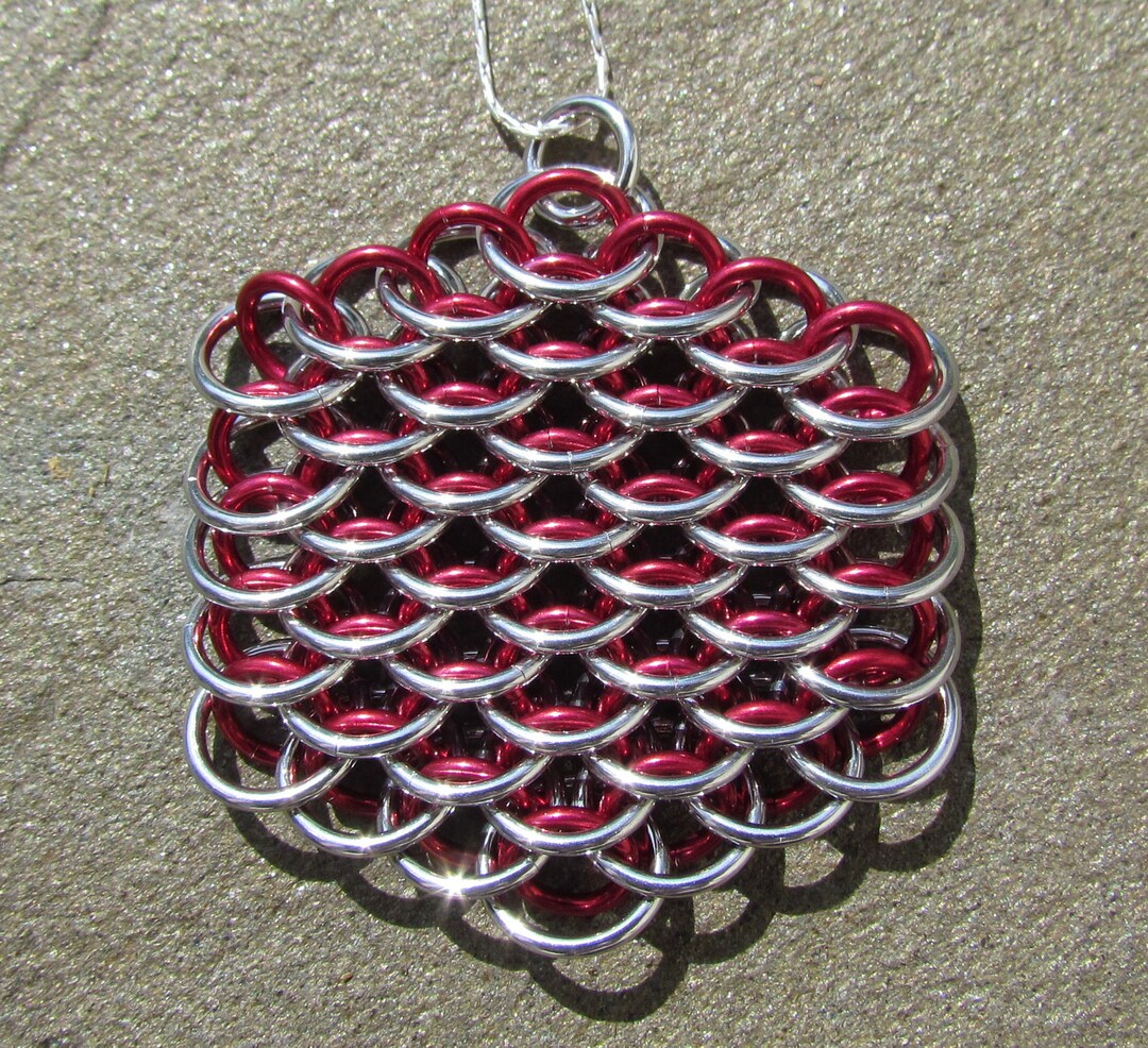 Red Pendant, Chain Maille Pendant, Dragonscale Pendant, Jump Ring ...