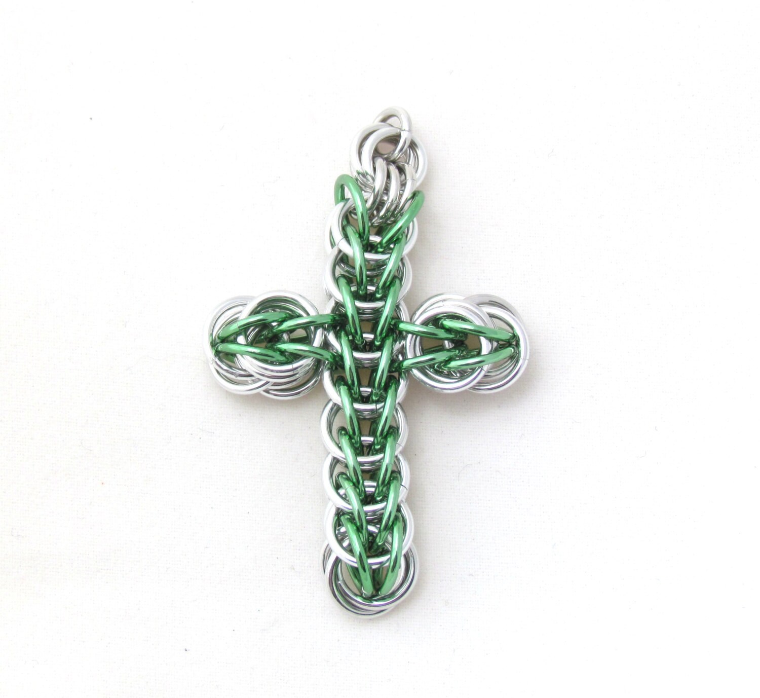 Green Cross Pendant, Chain Maille Pendant, Mint Green Cross Ornament ...