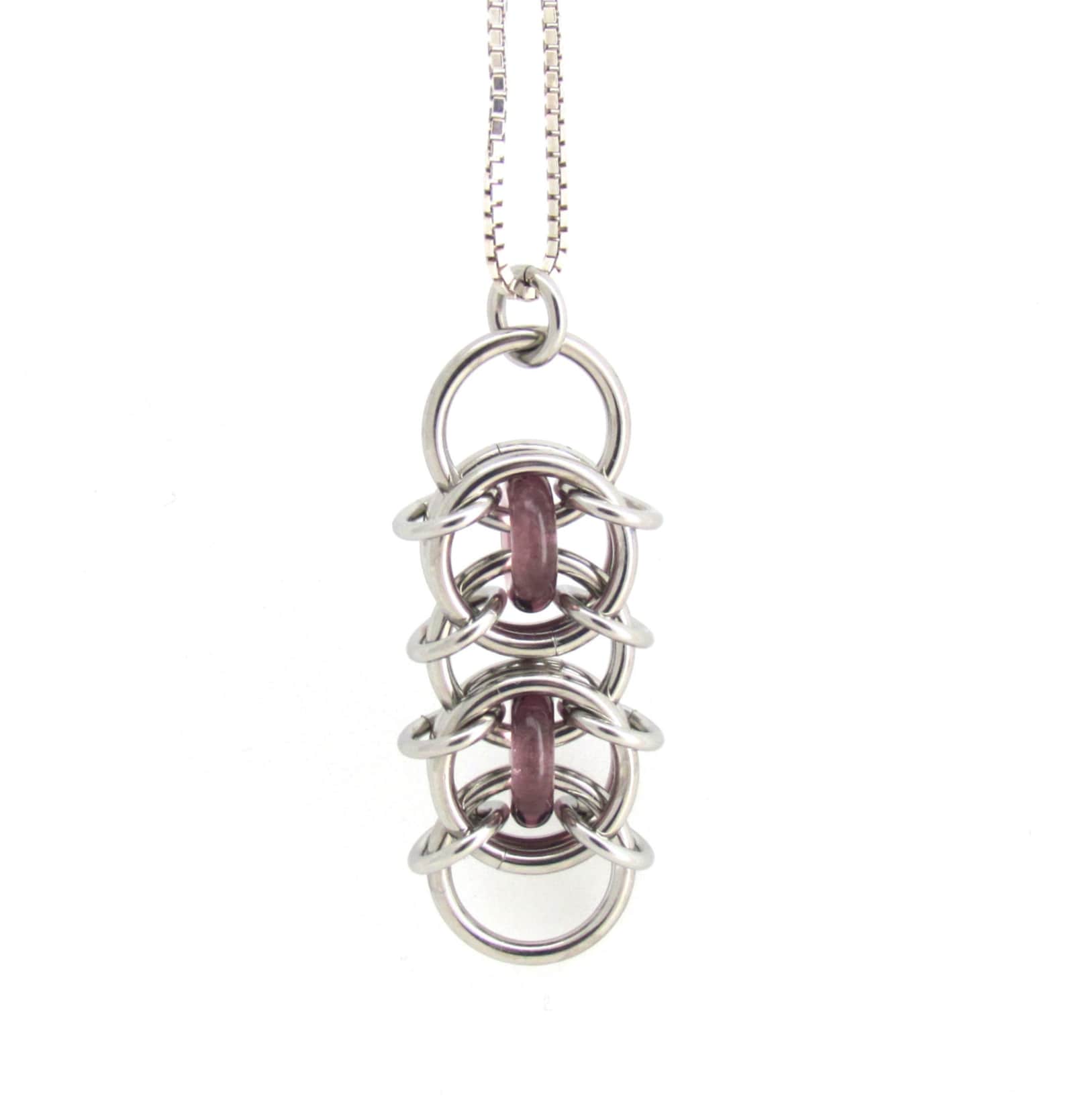Chain Maille Pendant Glass Pendant Purple Pendant Purple - Etsy