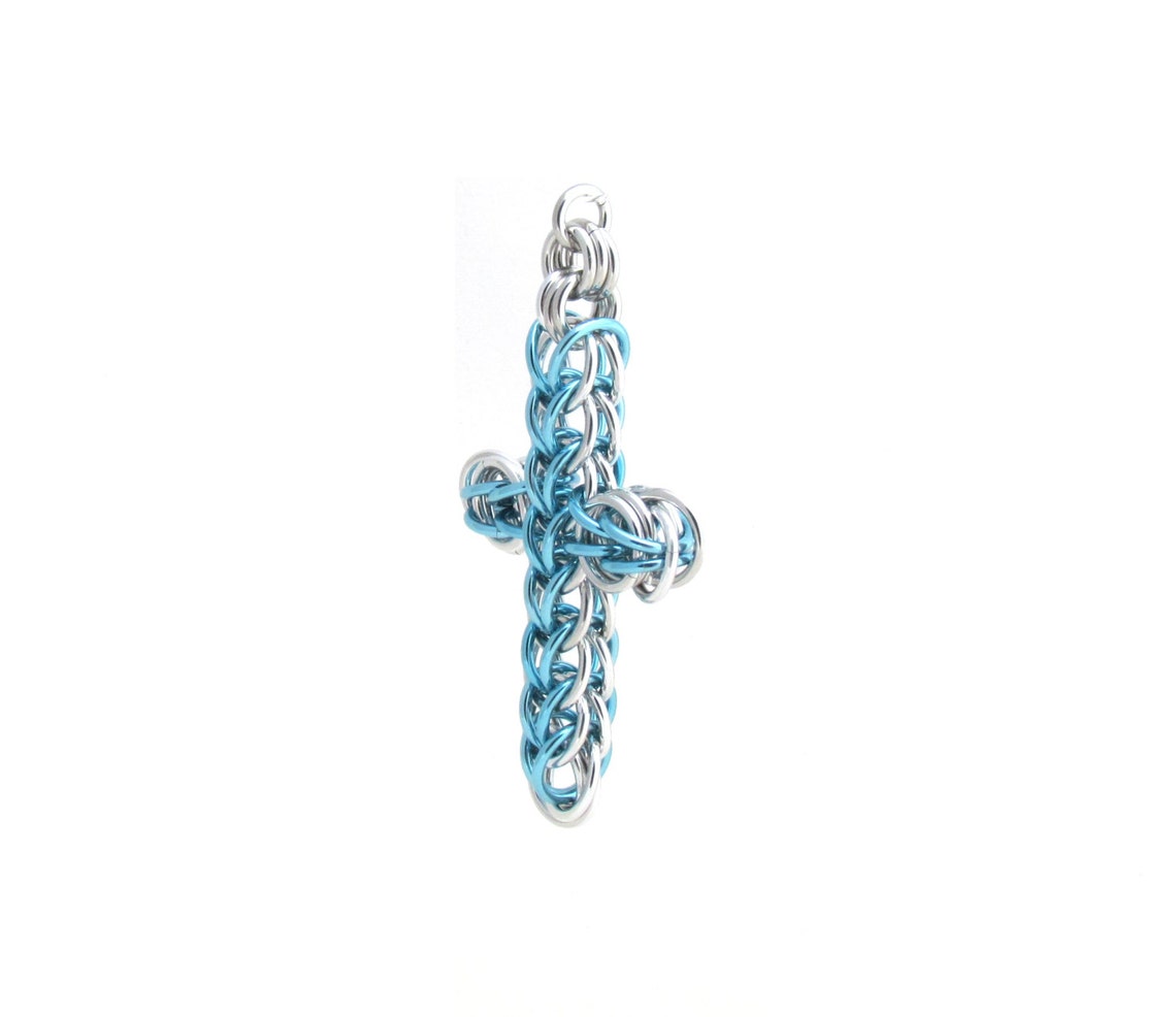 Blue Cross Pendant, Chain Maille Cross, Chain Maille Jewelry - Etsy