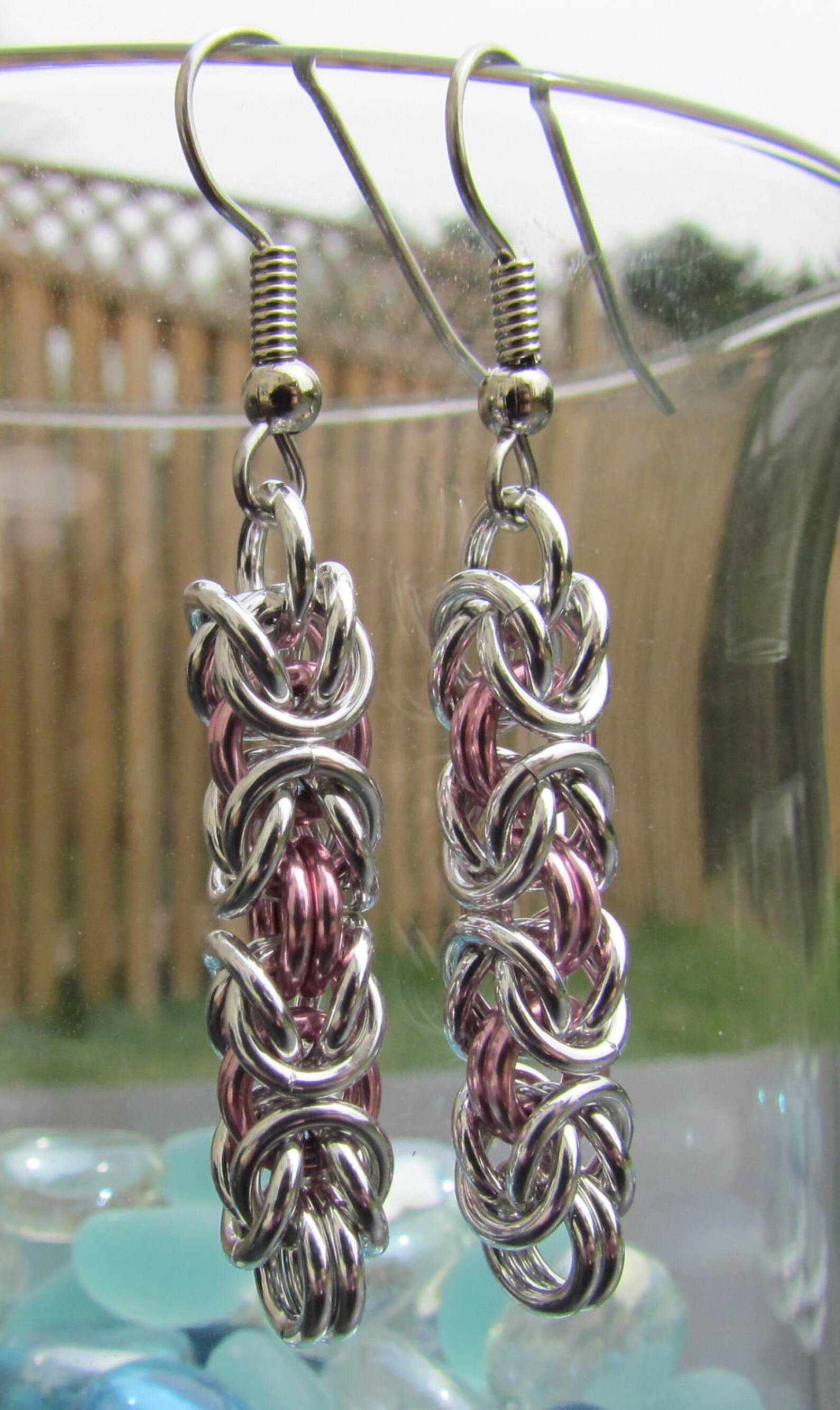 Chain Maille Earrings Pink Earrings Byzantine Earrings - Etsy