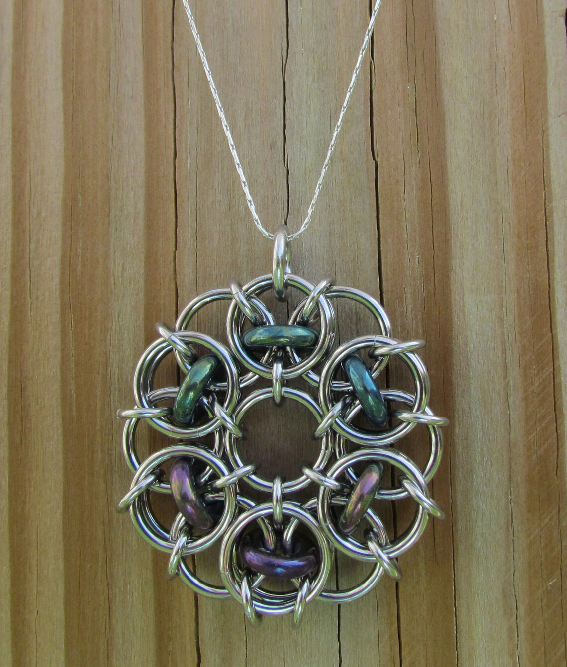 Chain Maille Pendant Glass Pendant Green Pendant Iris Green - Etsy