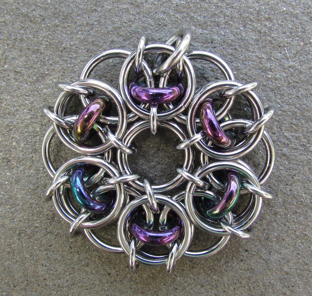 Glass Pendant, Purple Pendant, Chain Maille Pendant, Iris Purple Glass ...
