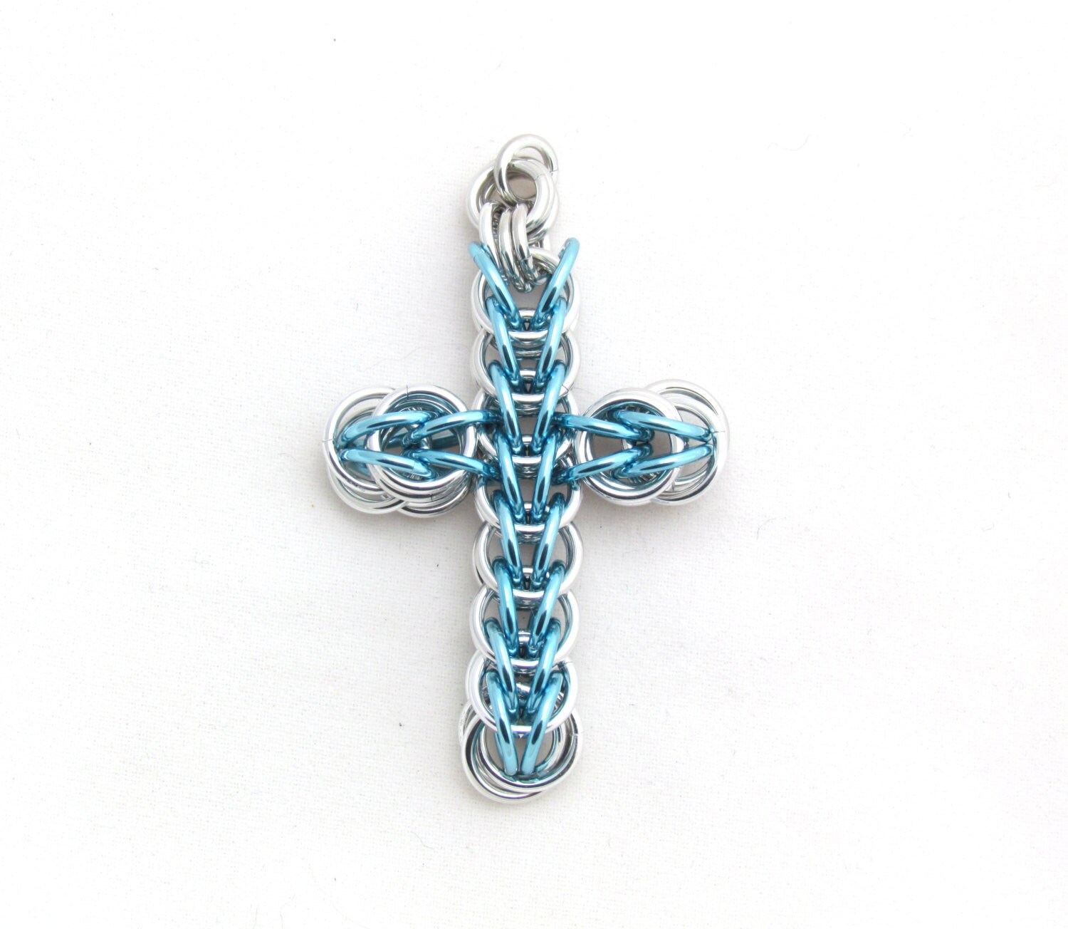 Blue Cross Pendant, Chain Maille Cross, Chain Maille Jewelry - Etsy