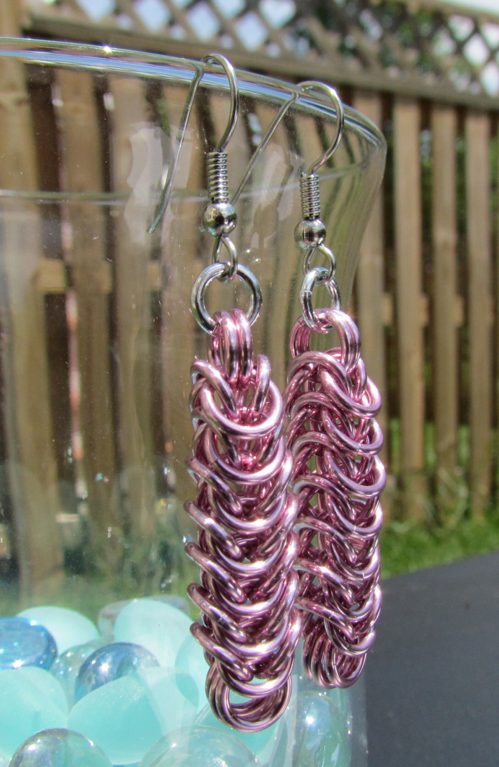 Pink Earrings Chain Maille Earrings Pastel Earrings Box - Etsy