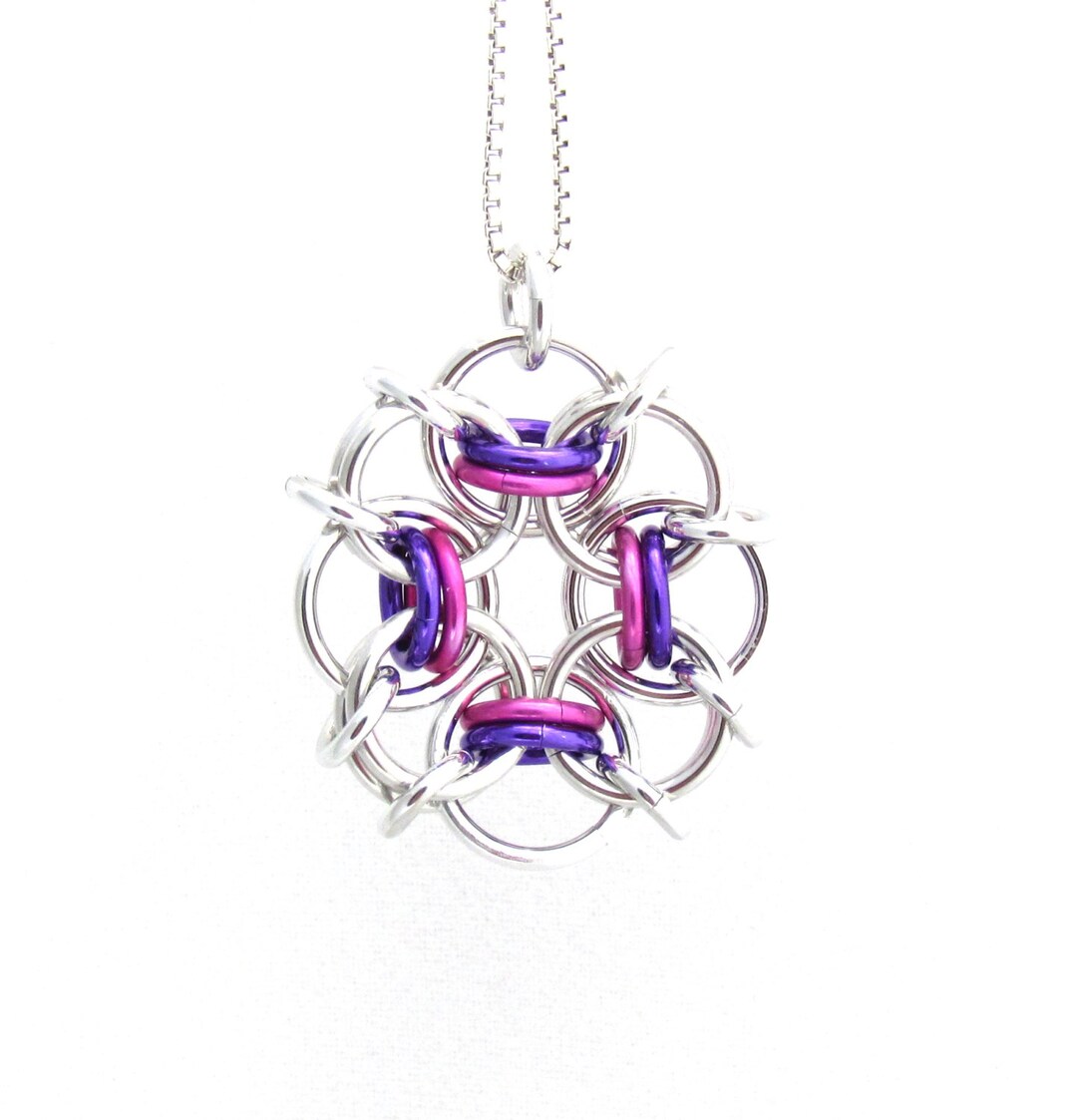 Multicolor Pendant, Chain Maille Pendant, Purple Pink Pendant, Multi ...