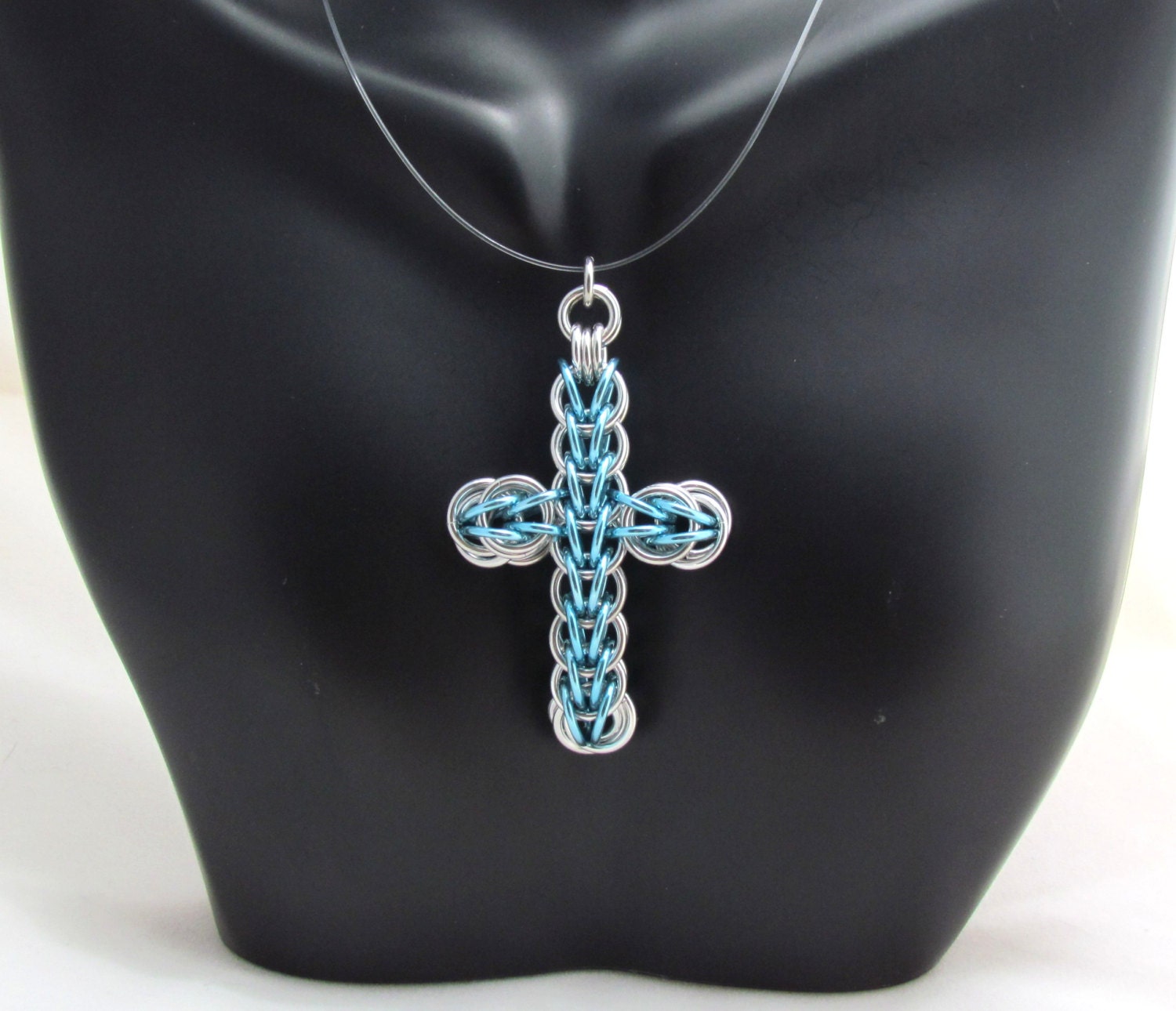 Blue Cross Pendant, Chain Maille Cross, Chain Maille Jewelry - Etsy