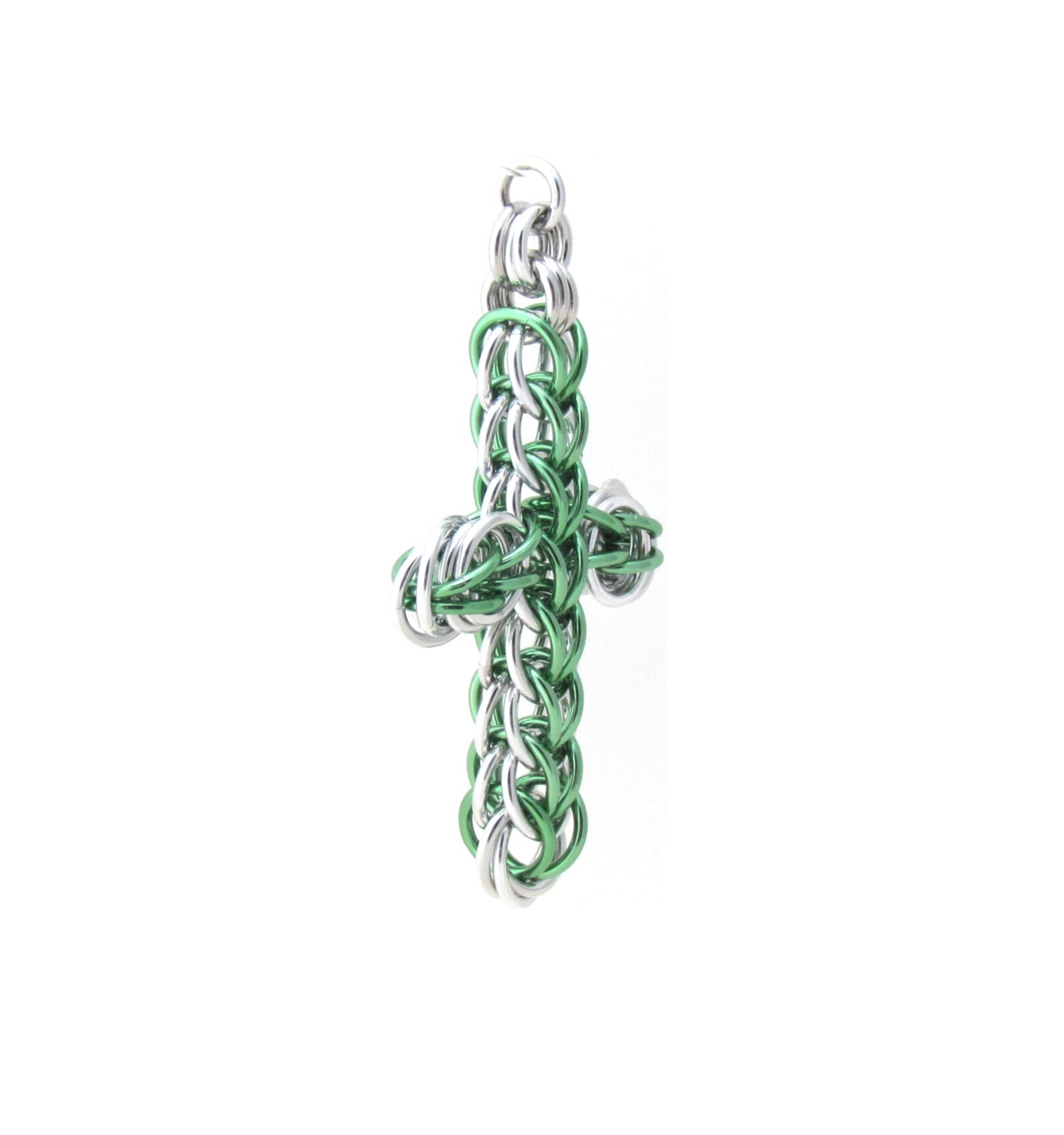 Green Cross Pendant, Chain Maille Pendant, Mint Green Cross Ornament ...