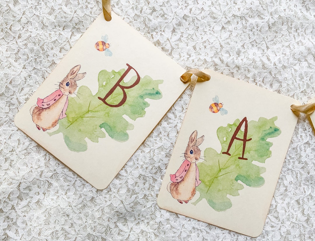 Peter Rabbit Baby Shower Banner Garland Sign-pink Peter Rabbit Birthday ...
