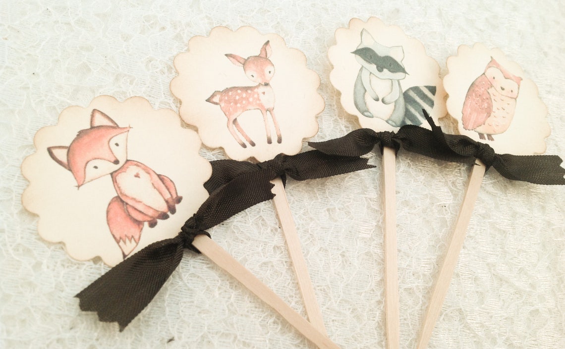 Woodland Cupcake Toppers-forest Animal Toppers Picks-woodland Baby ...