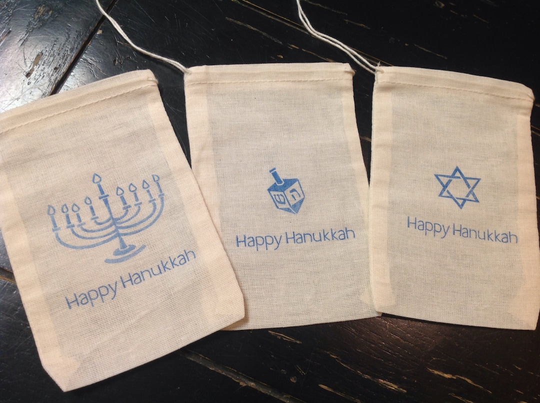 Hanukkah Muslin Bags-menorah Decoration Star of David Dreidel Muslin ...