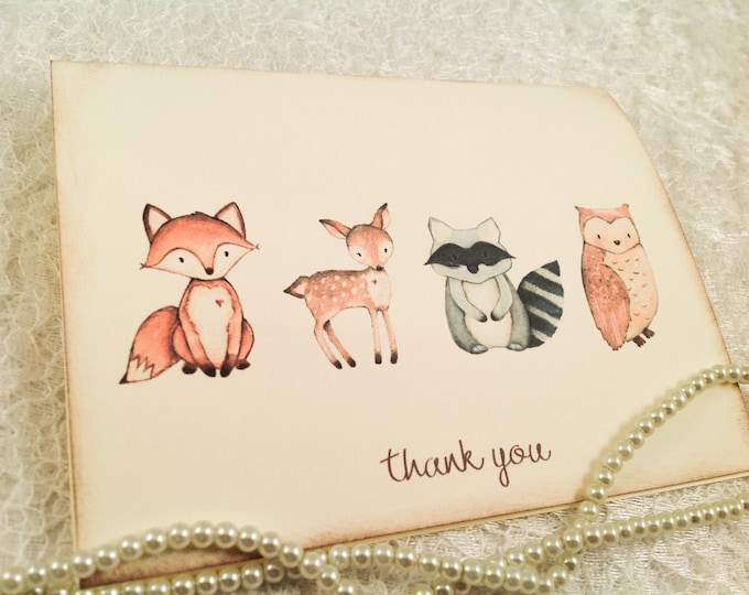 Woodland Thank You Note Cards-animal Note Cards-forest Friends Thank ...
