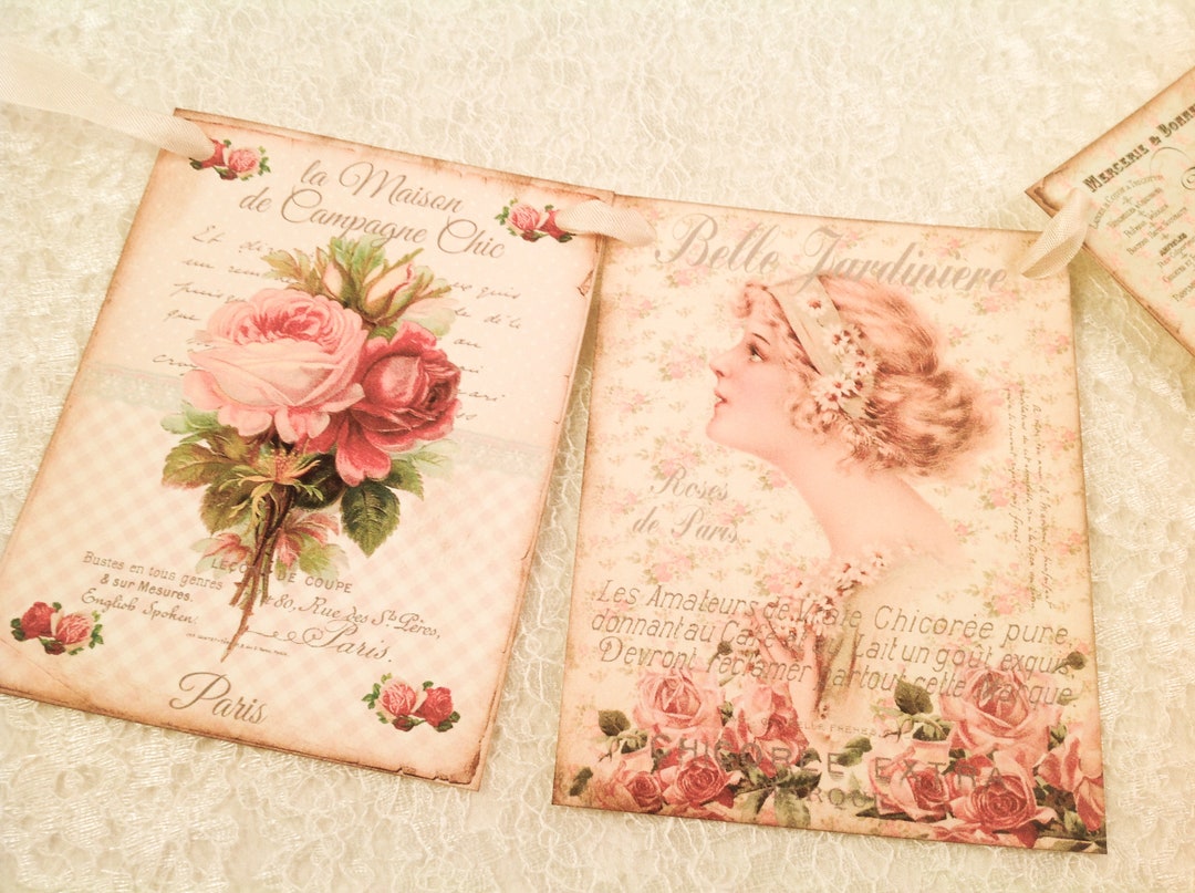 Shabby Chic Floral Rose Banner-romantic Decor-french Advertising Images ...