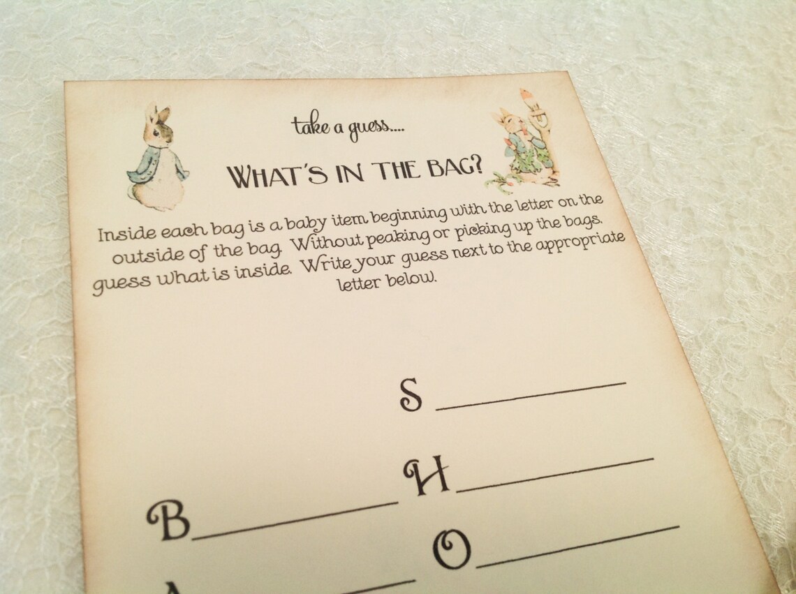 Peter Rabbit Bingo Cards Games-peter Rabbit Baby Shower Fill | Etsy