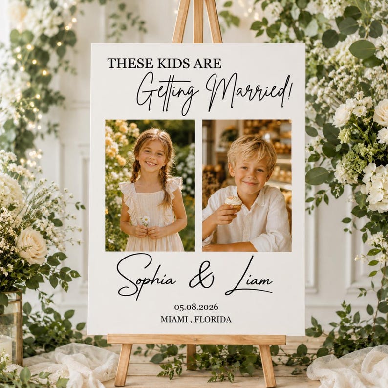 Wedding Welcome Sign, Kids Photo Display, Canva Editable (digital ...
