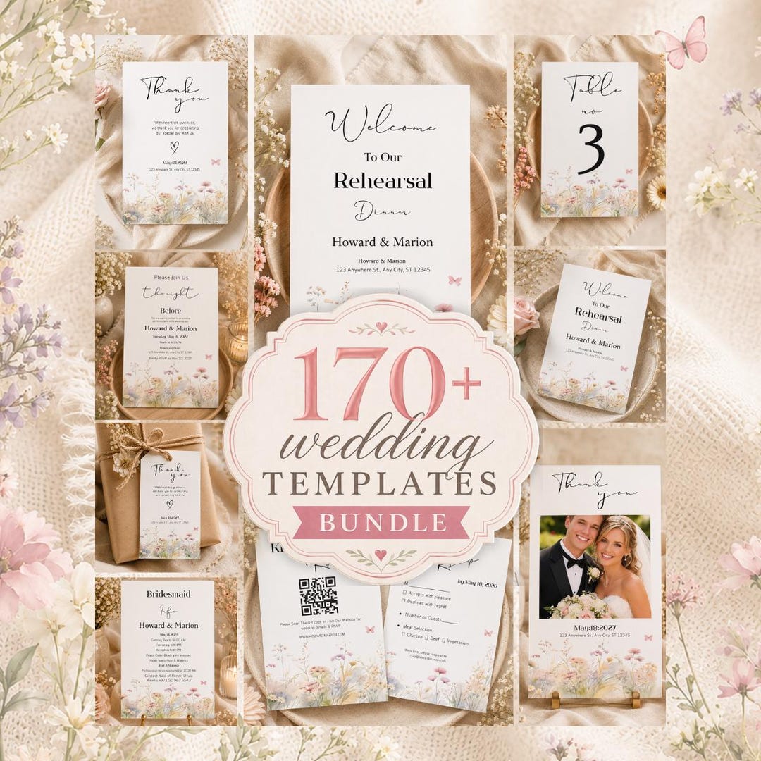 Wildflower Wedding Bundle, Floral Ceremony Reception Templates (canva ...