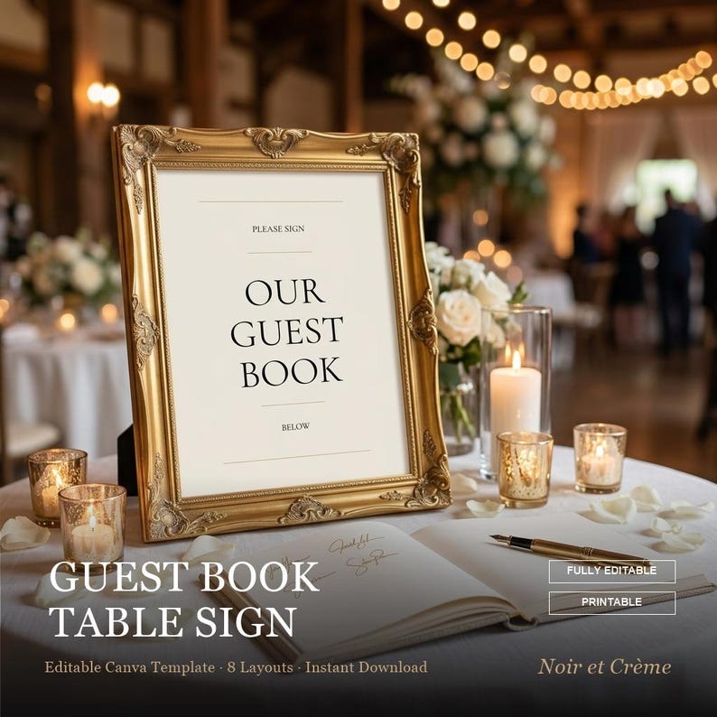 Wedding Guest Book Sign · Editable Reception Template · Canva · 8 ...