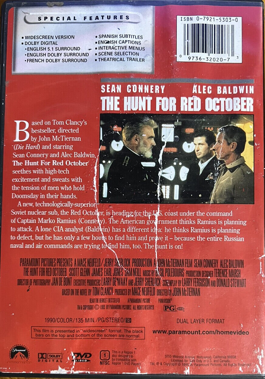 The Hunt for Red October DVD, 1998, Widescreen Very Good - Etsy