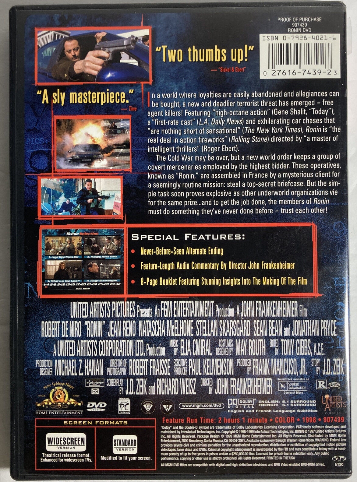 Ronin (DVD, 1998) Robert De Niro Jean Reno Sean Bean Stellan Skarsgard ...