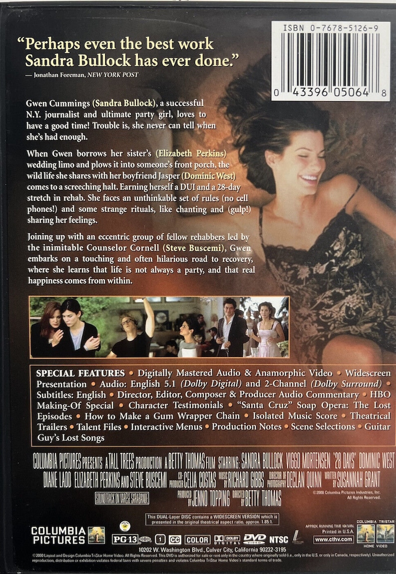 28 Days DVD, 2000 Sandra Bullock - Etsy