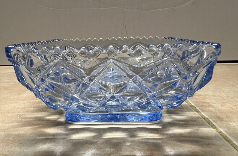 Vintage Imperial Glass Block Diamond Ice Blue Square Bowl Starburst ...