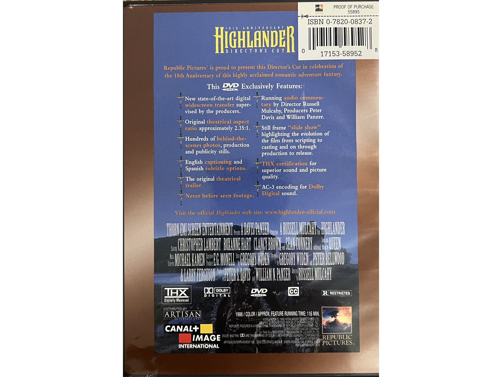Highlander (DVD, 1997, Deluxe Collector's Ed.) Christopher Lambert ...