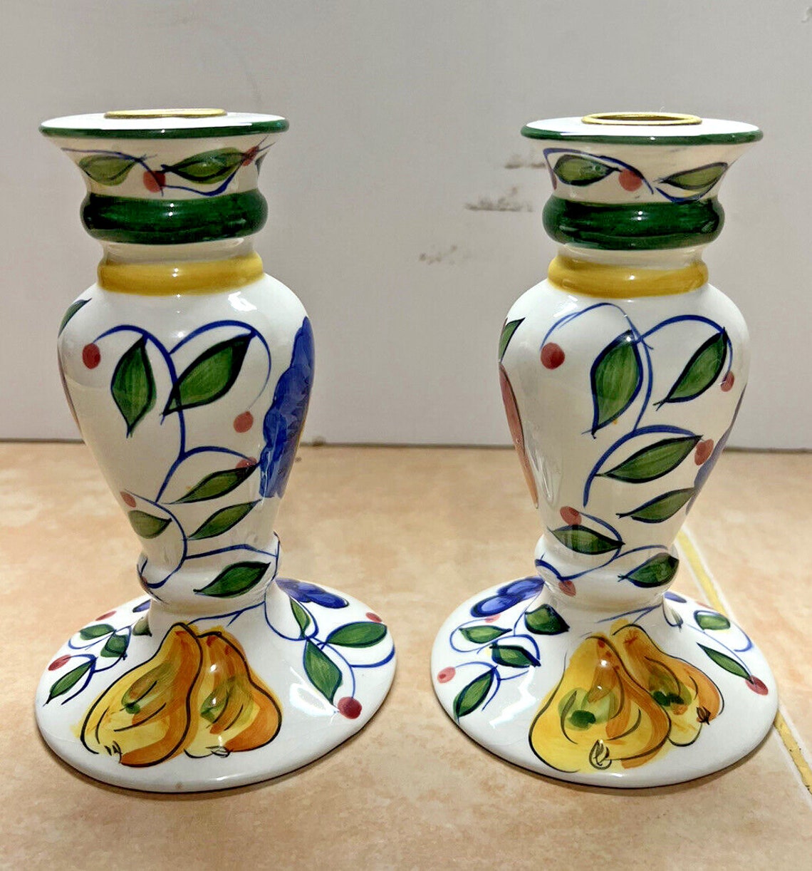 Bella Casa by Ganz 6" Candle Holders Fruit & Flowers Tuscany Ceramic ...