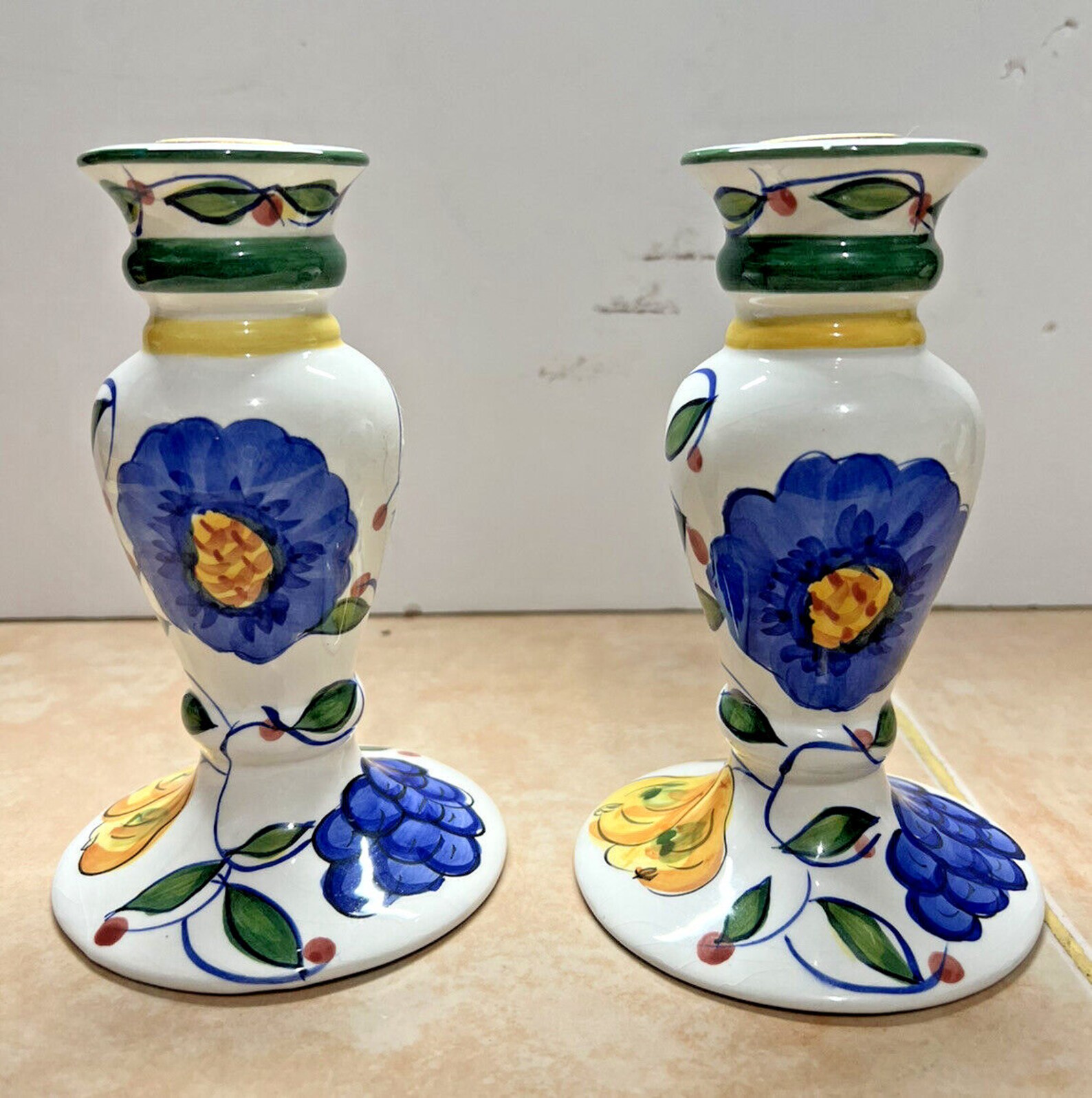 Bella Casa by Ganz 6" Candle Holders Fruit & Flowers Tuscany Ceramic ...