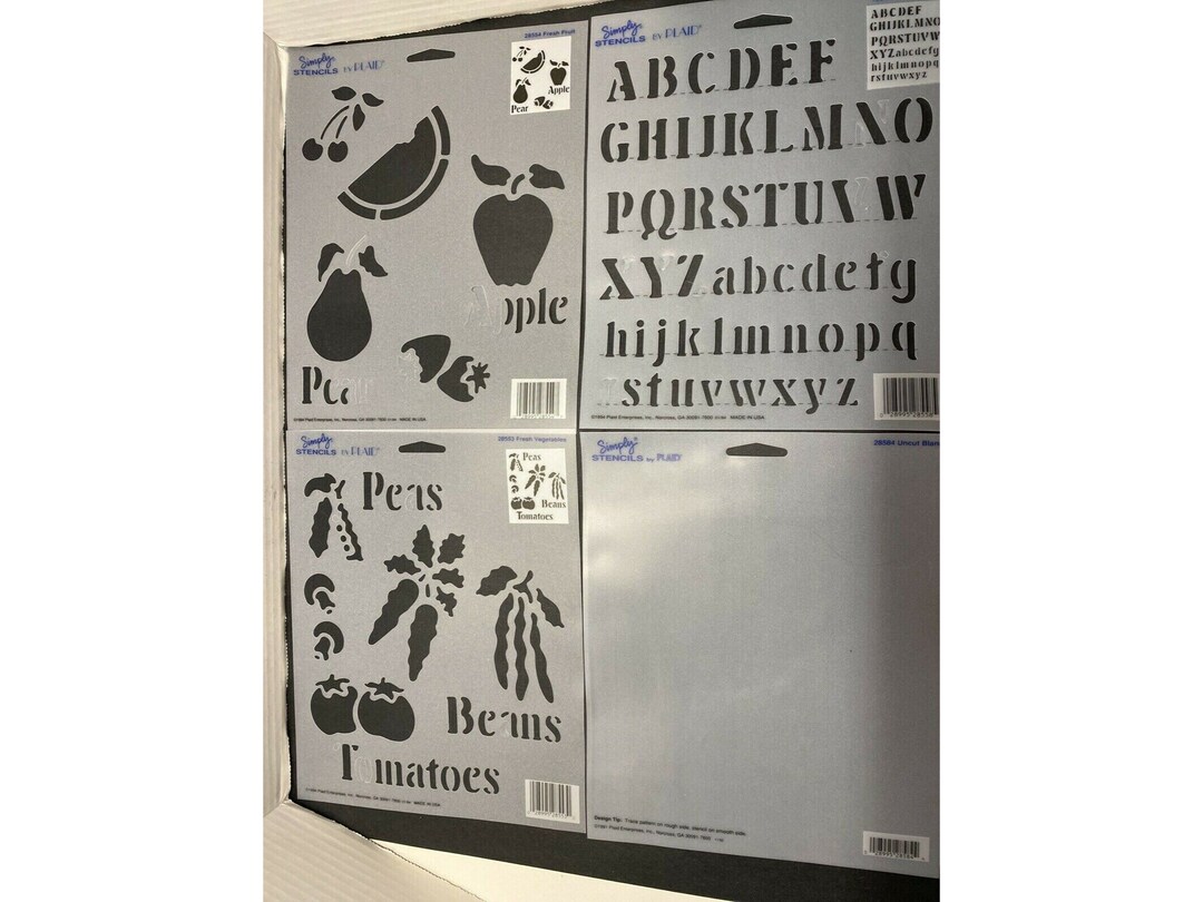 Vintage Plaid Simply Stencils Lot of 4 Fruits Veggies Alphabet NEW - Etsy