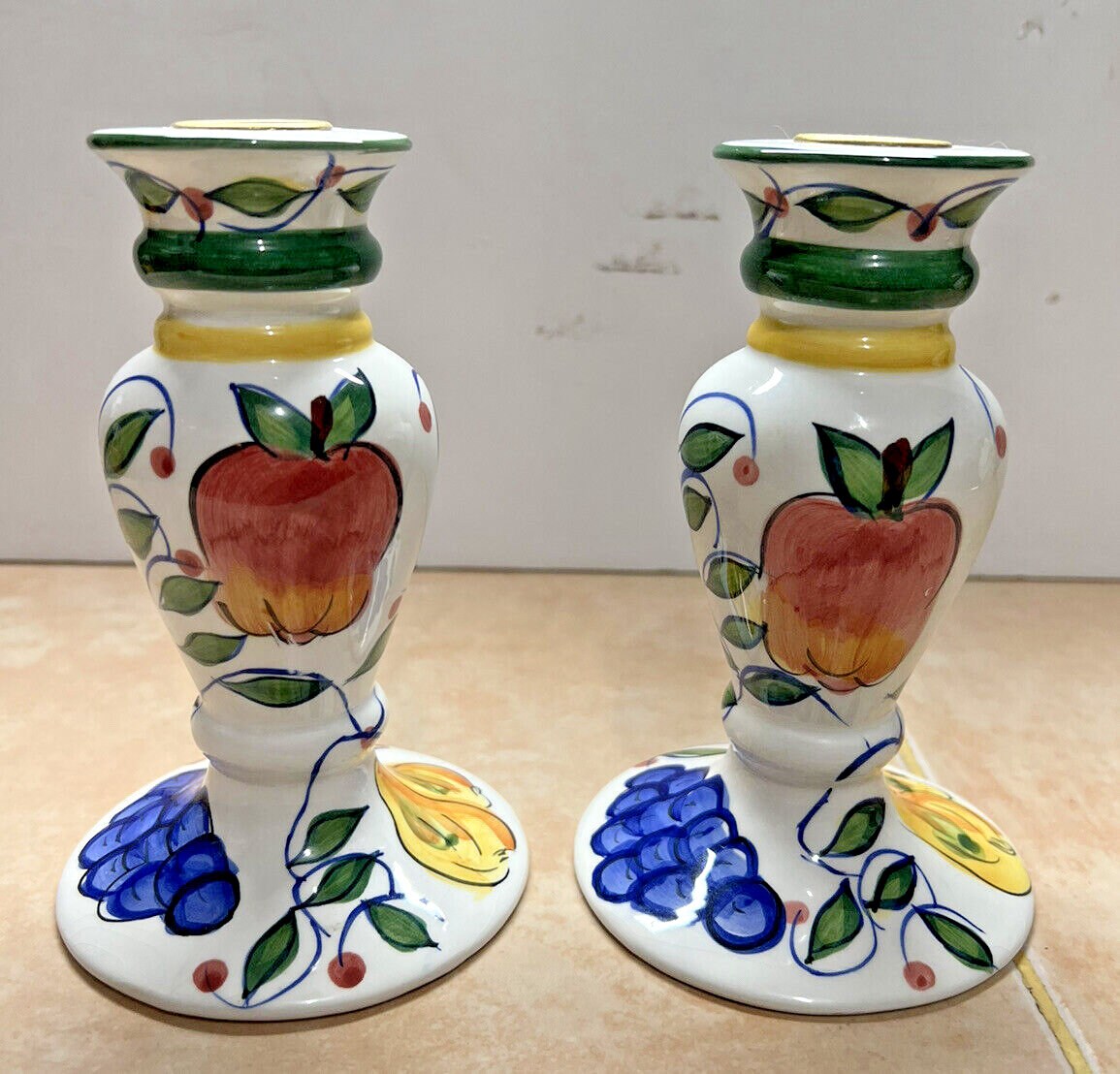 Bella Casa by Ganz 6" Candle Holders Fruit & Flowers Tuscany Ceramic ...
