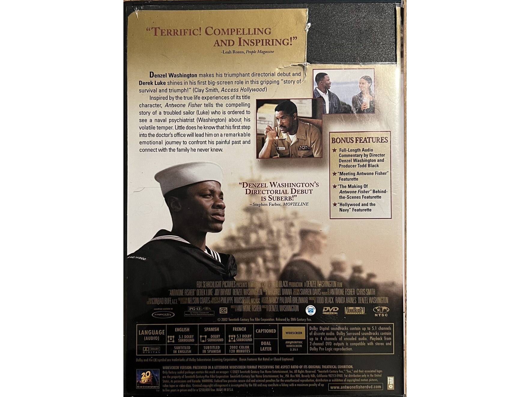 Antwone Fisher (DVD, 2003, Widescreen Edition) Denzel Washington, Derek ...