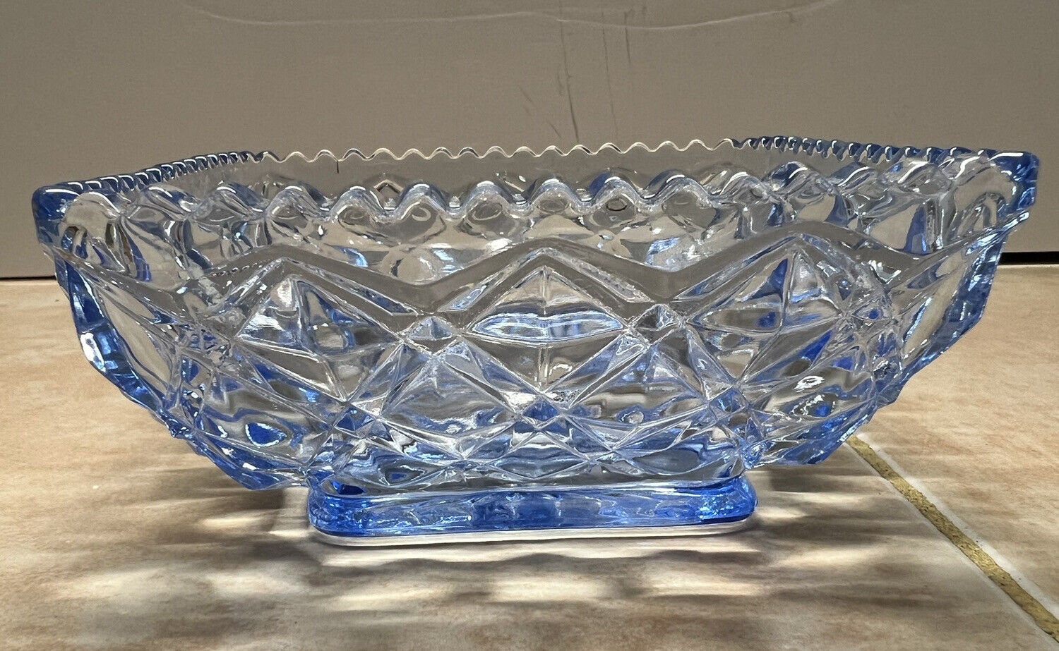 Vintage Imperial Glass Block Diamond Ice Blue Square Bowl Starburst ...