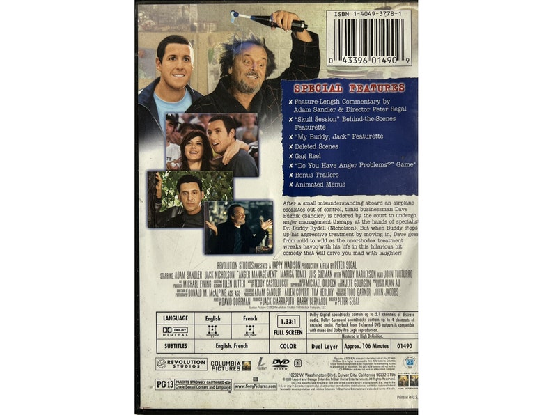 Anger Management [DVD, 2003, Full Screen Edition] Jack Nicholson, Adam ...