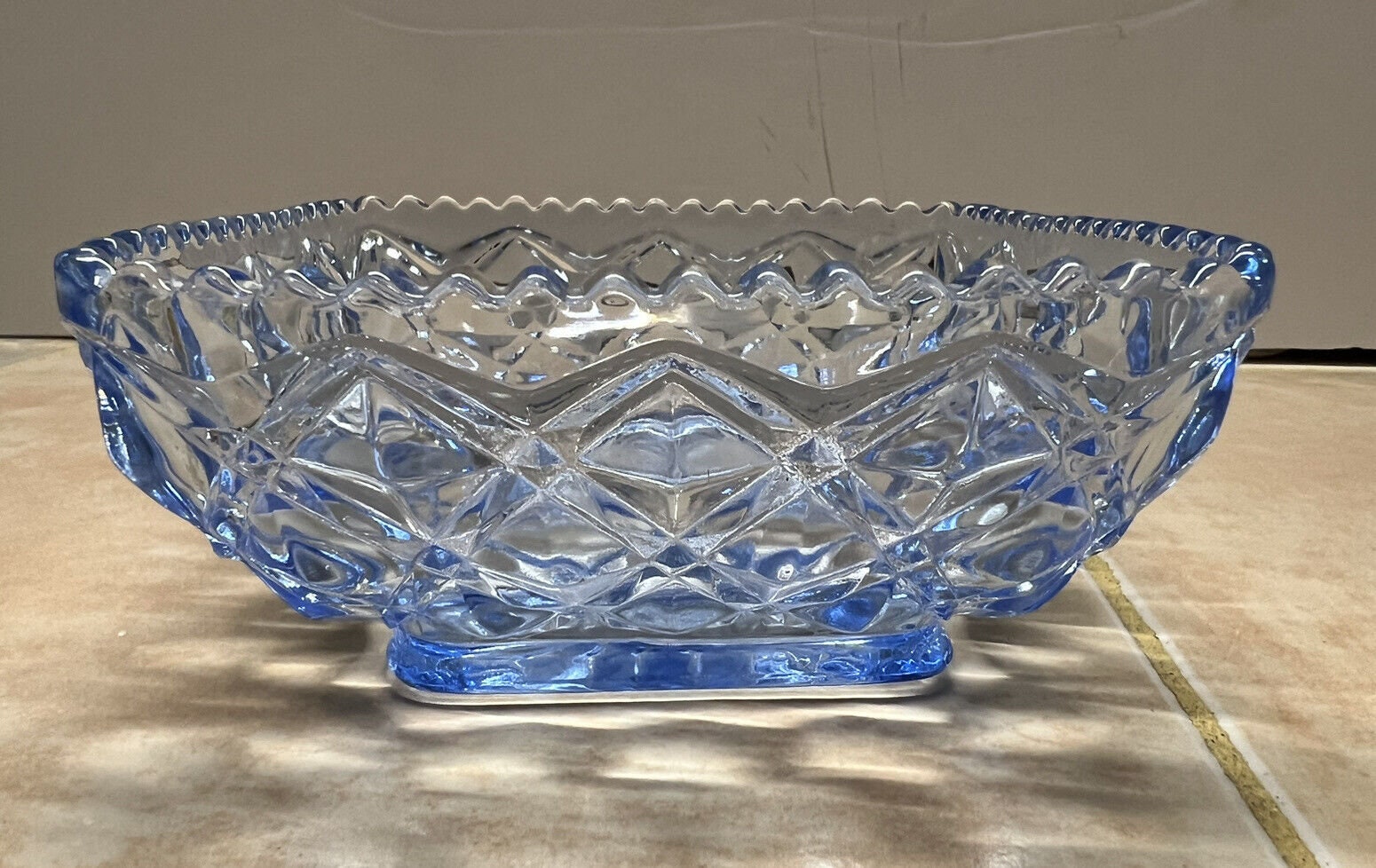 Vintage Imperial Glass Block Diamond Ice Blue Square Bowl Starburst ...