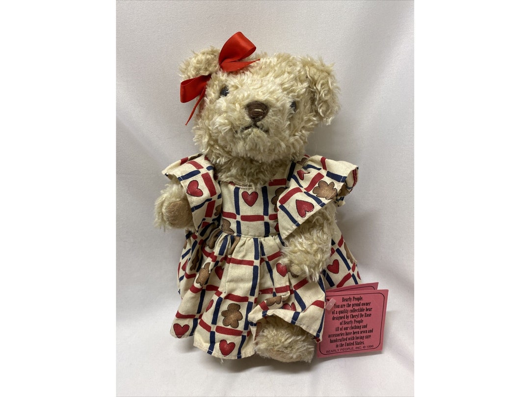 Bearly People Bear Jointed 1996 Red White & Blue Country Dress Hearts ...
