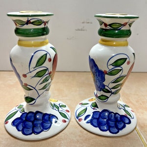 Bella Casa by Ganz 6" Candle Holders Fruit & Flowers Tuscany Ceramic ...
