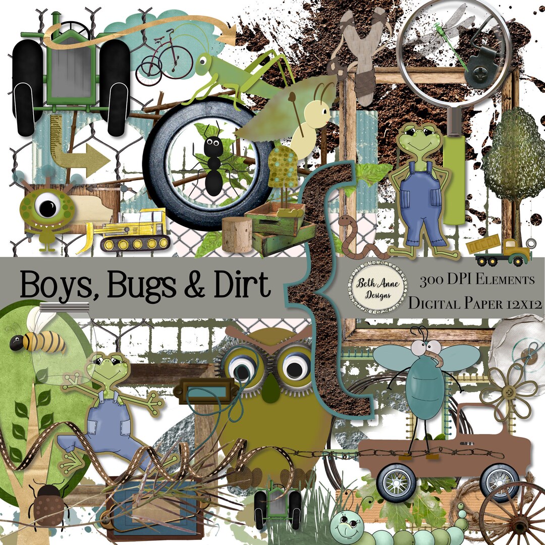 Boys, Bugs & Dirt Digital Scrapbook Kit, Instant Download, Digital ...