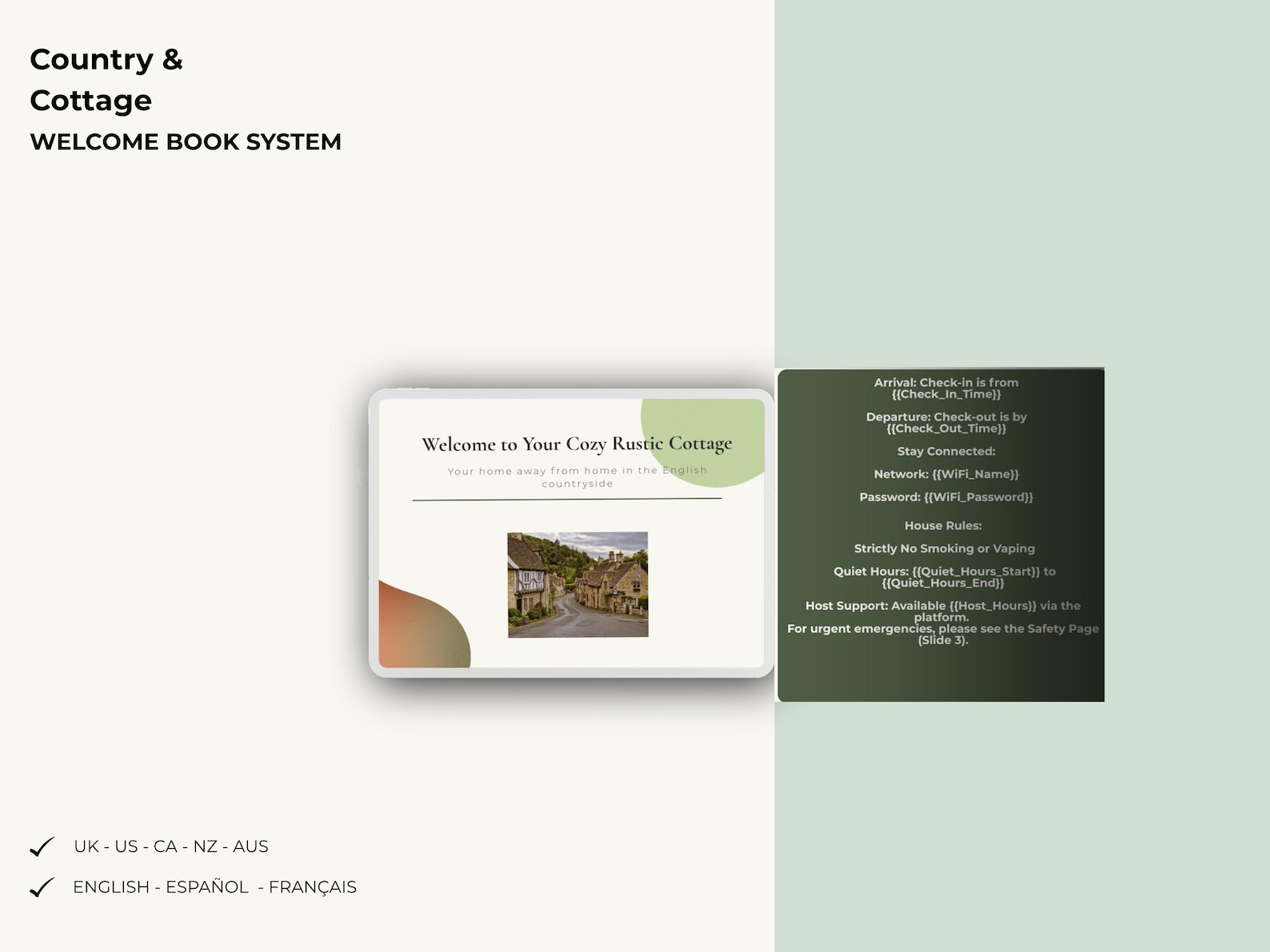 Cottage Welcome Book Template, Trilingual Guest Guide (english, French ...