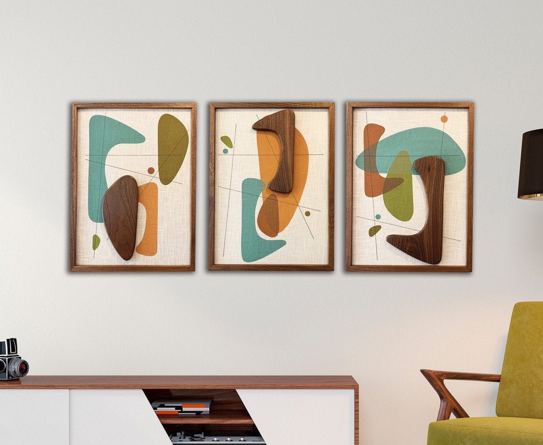 Mid Century Modern Wall Art | Witco Inspired - the Matthew 18x24" (set of 3) | Modern Retrograde ...