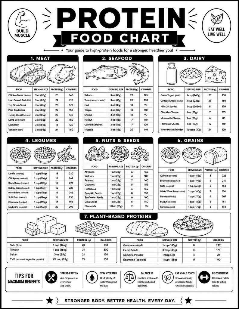 High Protein Food Chart | Muscle Building Keto Meal Plan (PDF) - Etsy