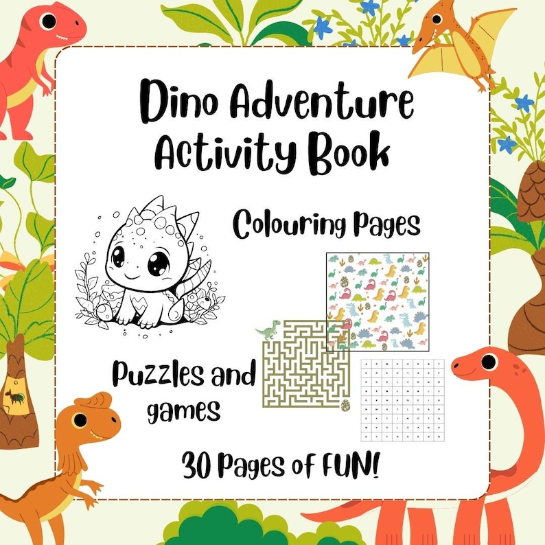 Dinosaur Activity Colouring Puzzles Digital Download Printable Book ...
