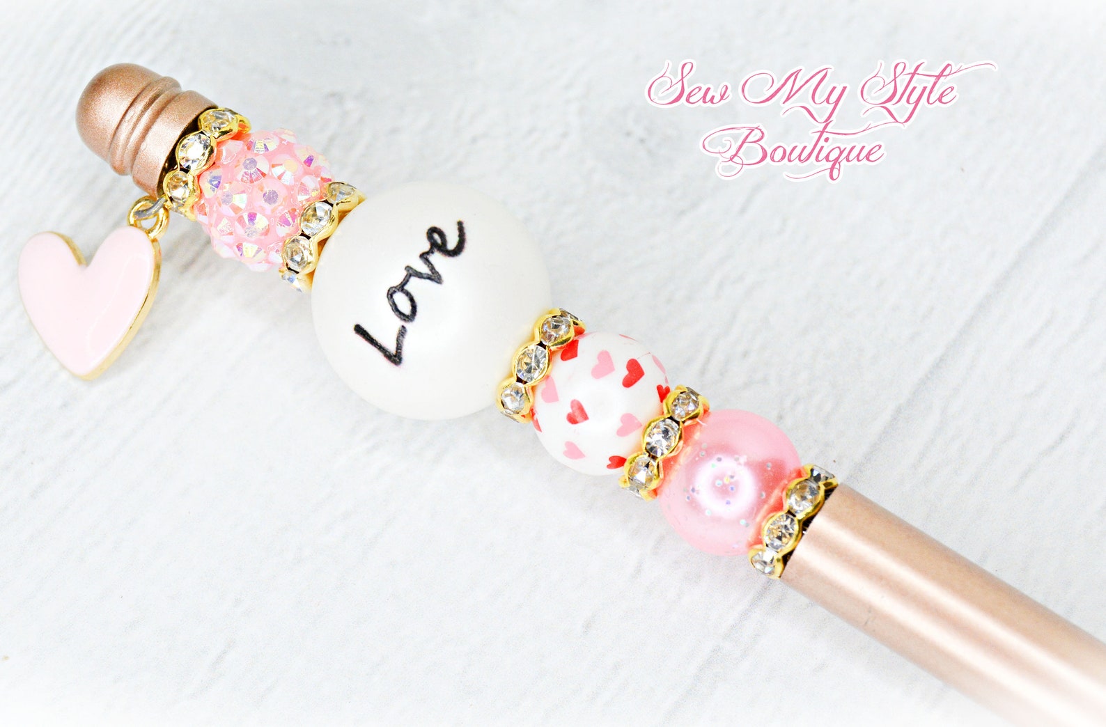 Beaded Pen/pink Heart Charm LOVE Pen/valentine Heart Day - Etsy