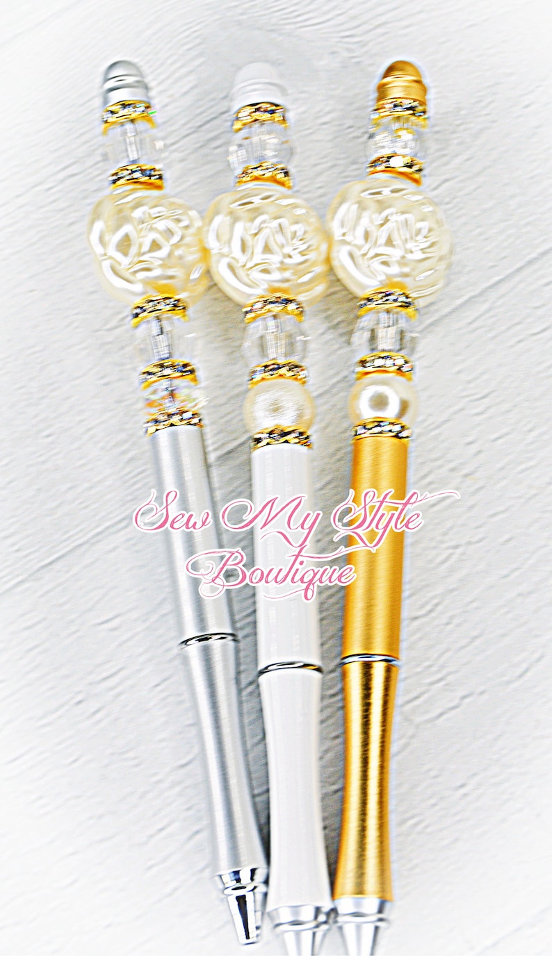 Beaded Pen/white Rose Fancy Pen/wedding Guest Book Pen/white Rose ...