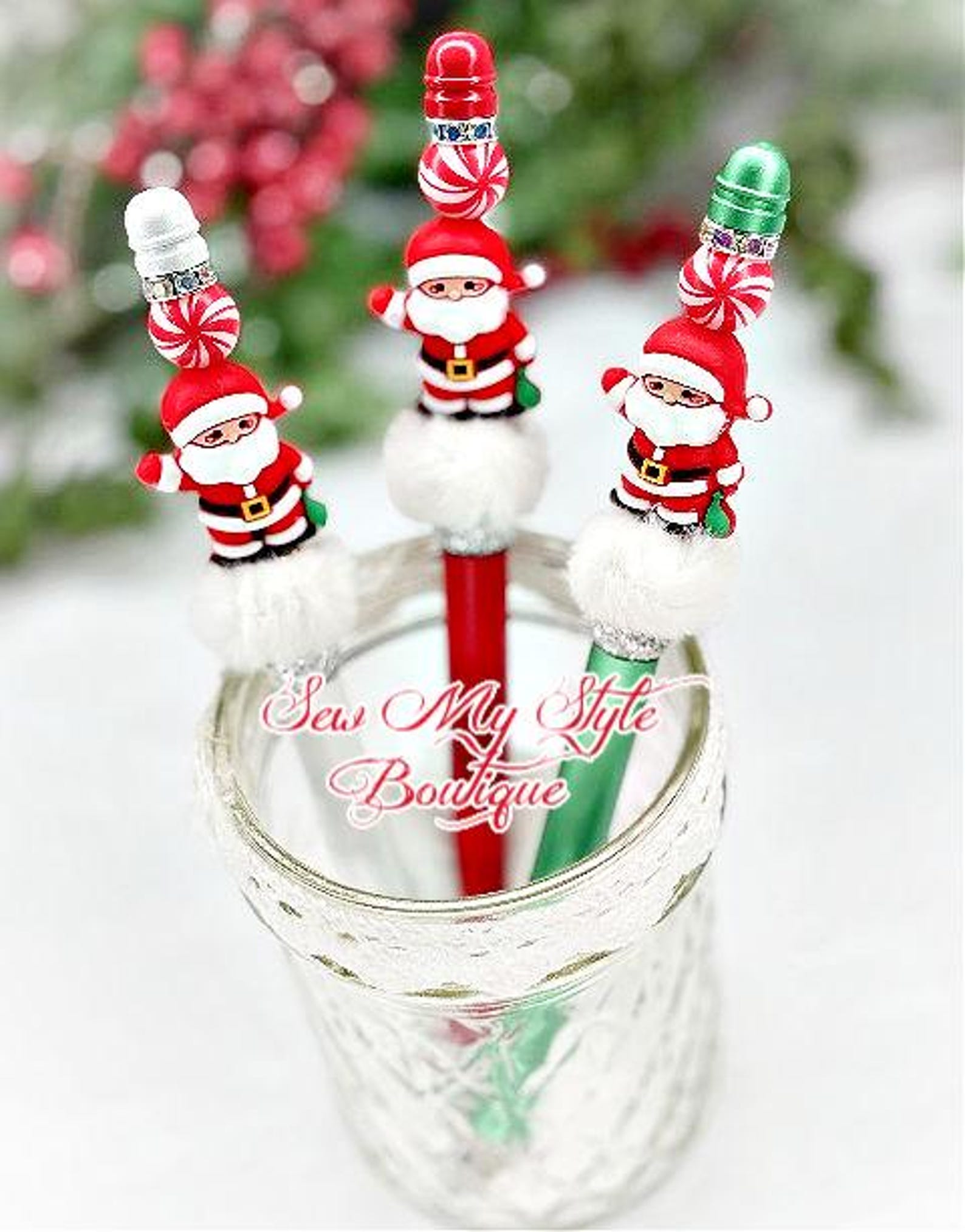Santa Pen/3d Santa Beaded Pen/gift for Friends/fun Gift for Coworker ...