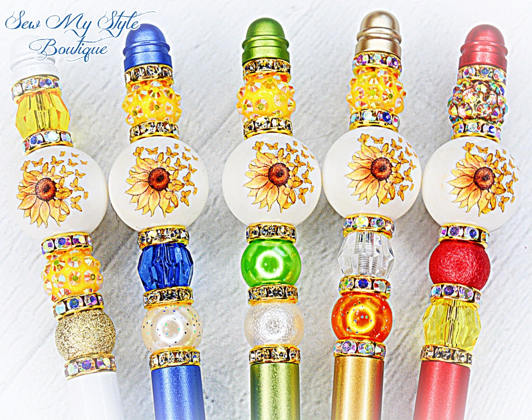 Beaded Pens/sunflowers and Butterflies Beaded Summer Pens/gift Pens ...