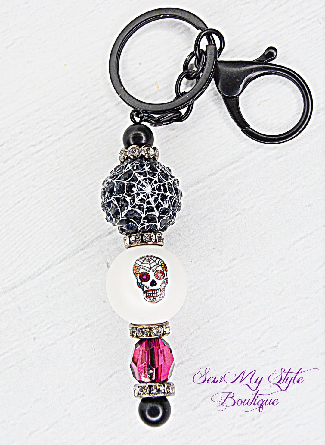 Halloween Spooky Keychain/bag Charm Clip/halloween Skull Spiderweb Gift ...