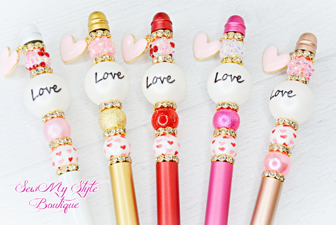 Beaded Pen/pink Heart Charm LOVE Pen/valentine Heart Day Pen/journal ...